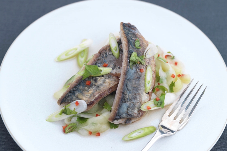 Mackerel with Chilli, Cucumber, Spring Onion - Great British Chefs