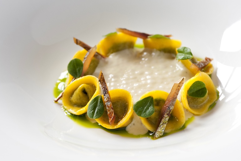 Ravioli Recipe with Chard and Bacon Foam - Great Italian Chefs
