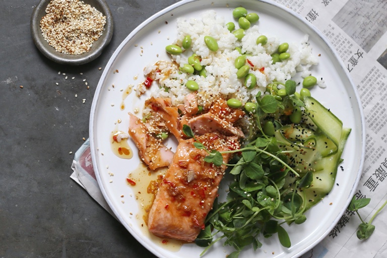 Grilled Salmon with Sticky Coconut Rice Recipe - Great British Chefs