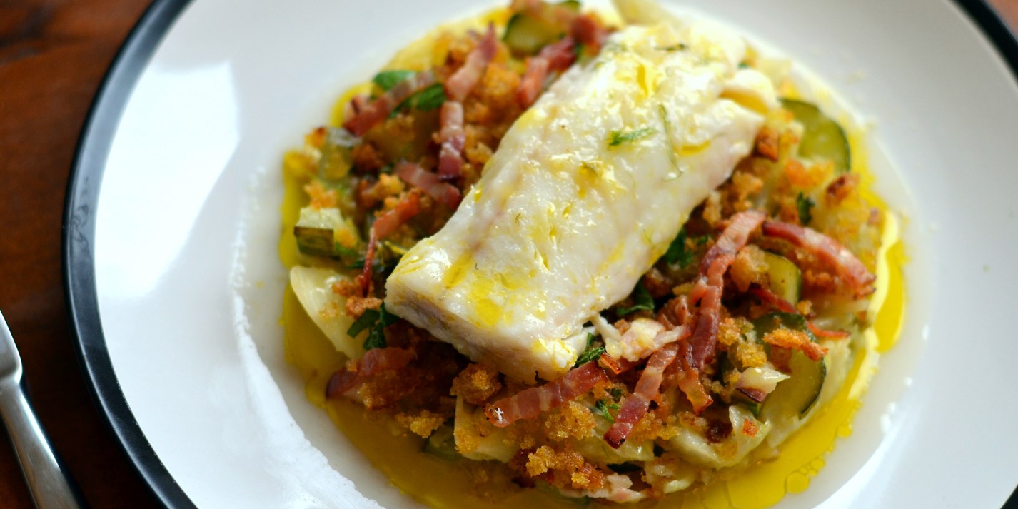 Baked Cod Loin Recipe with Braised Cucumber - Great British Chefs