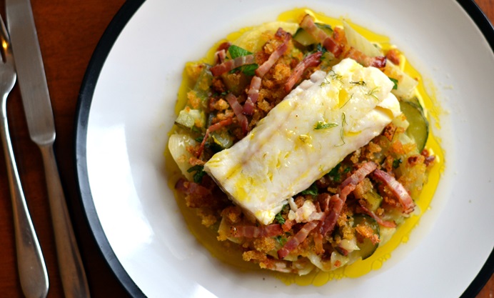 Baked Cod Loin Recipe with Braised Cucumber - Great British Chefs