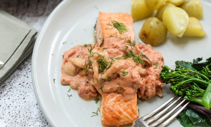 Baked Salmon Recipe with Creamy Tomato Sauce - Great British Chefs