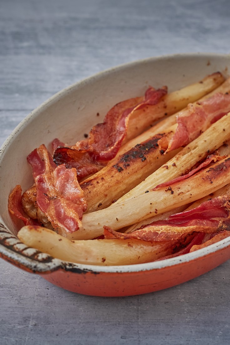 Honey Mustard Salsify with Bacon Recipe - Great British Chefs