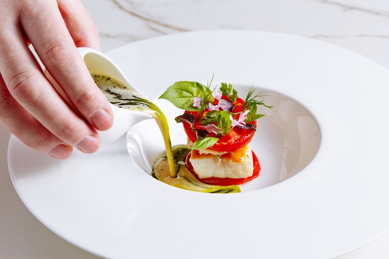 Hake, Marinated Tomato and Crab Recipe - Great British Chefs
