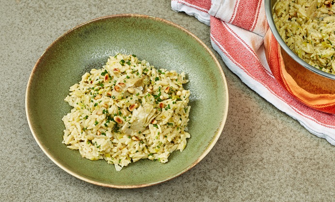 Artichoke Orzotto with Toasted Pine Nuts Recipe - Great British Chefs