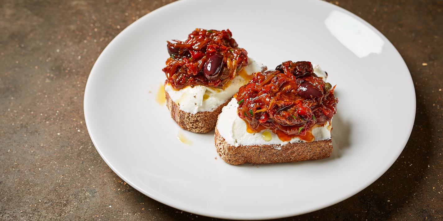 Tuscan Fettunta with Roasted Peppers and Goat’s Curd Recipe - Great ...